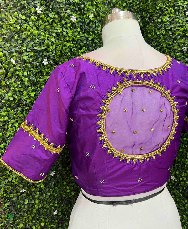 Handwork designer Ari work blouse purple color – SurpriseLadies blouse