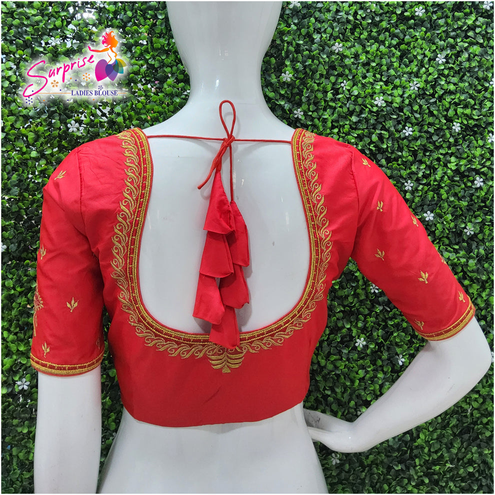 Machine work designer Readymade blouse red color – SurpriseLadies blouse