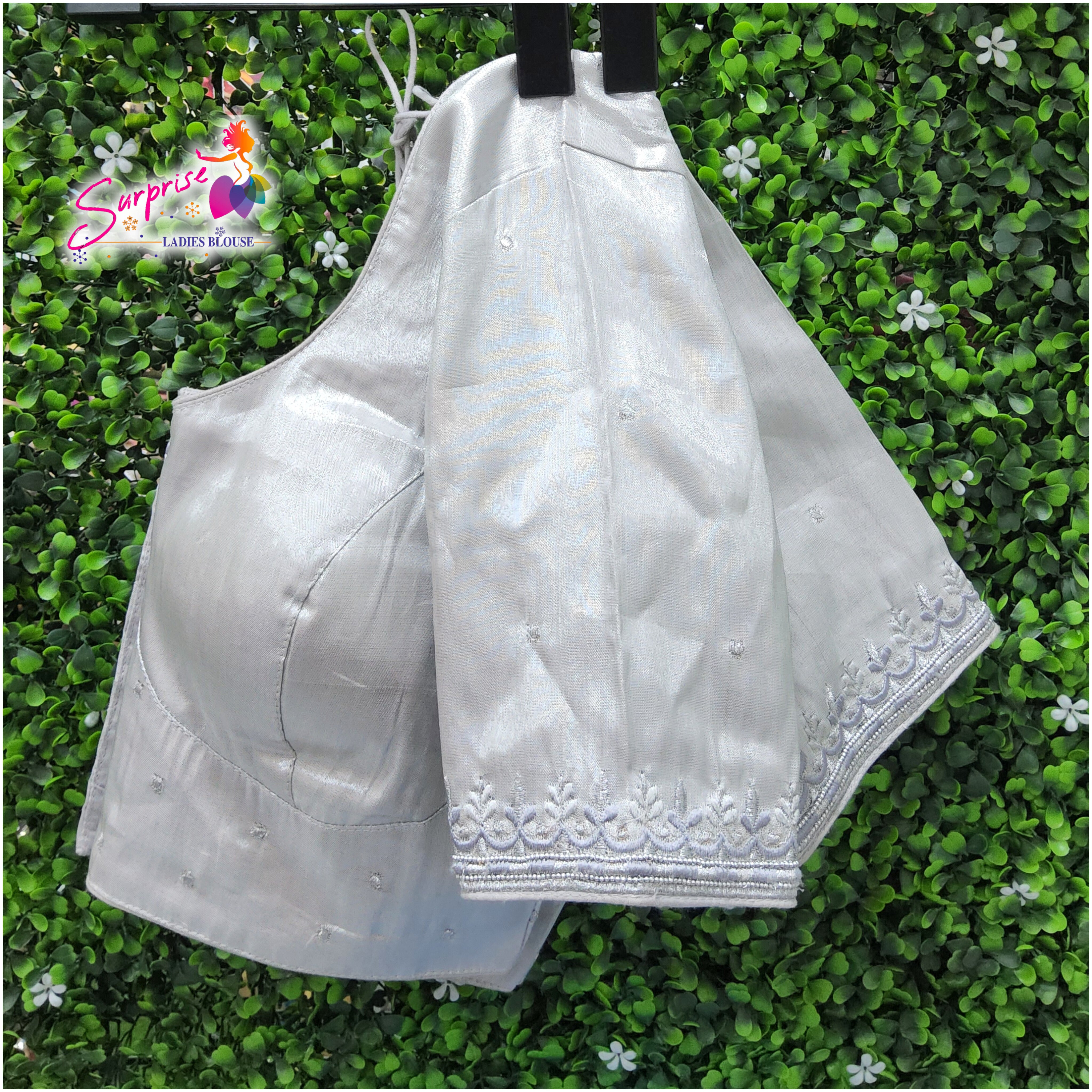 Machine work designer Readymade blouse silver color – SurpriseLadies blouse