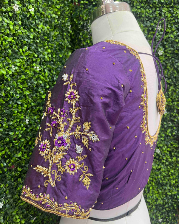 Handwork designer Ari work blouse purple color – SurpriseLadies blouse