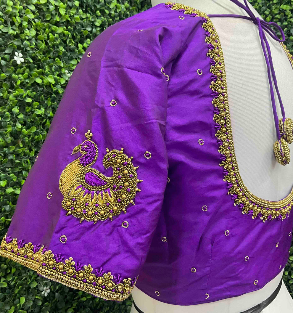 Handwork designer Ari work blouse purple color – SurpriseLadies blouse