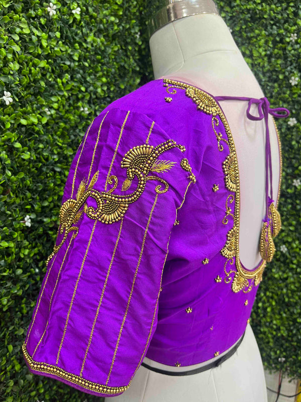 Handwork designer Ari work blouse purple color – SurpriseLadies blouse