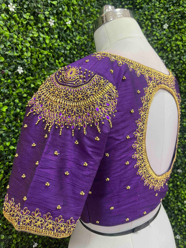 Handwork designer Ari work blouse purple color – SurpriseLadies blouse
