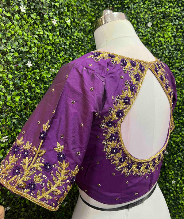 Handwork designer Ari work blouse purple color – SurpriseLadies blouse