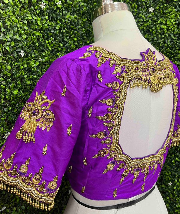 Handwork designer Ari work blouse purple color – SurpriseLadies blouse