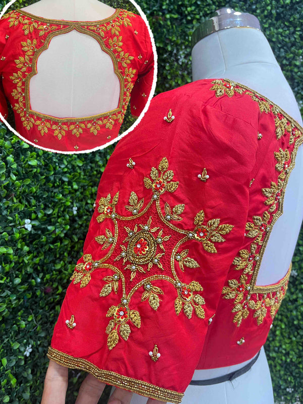 Handwork designer Ari work blouse Red color – SurpriseLadies blouse