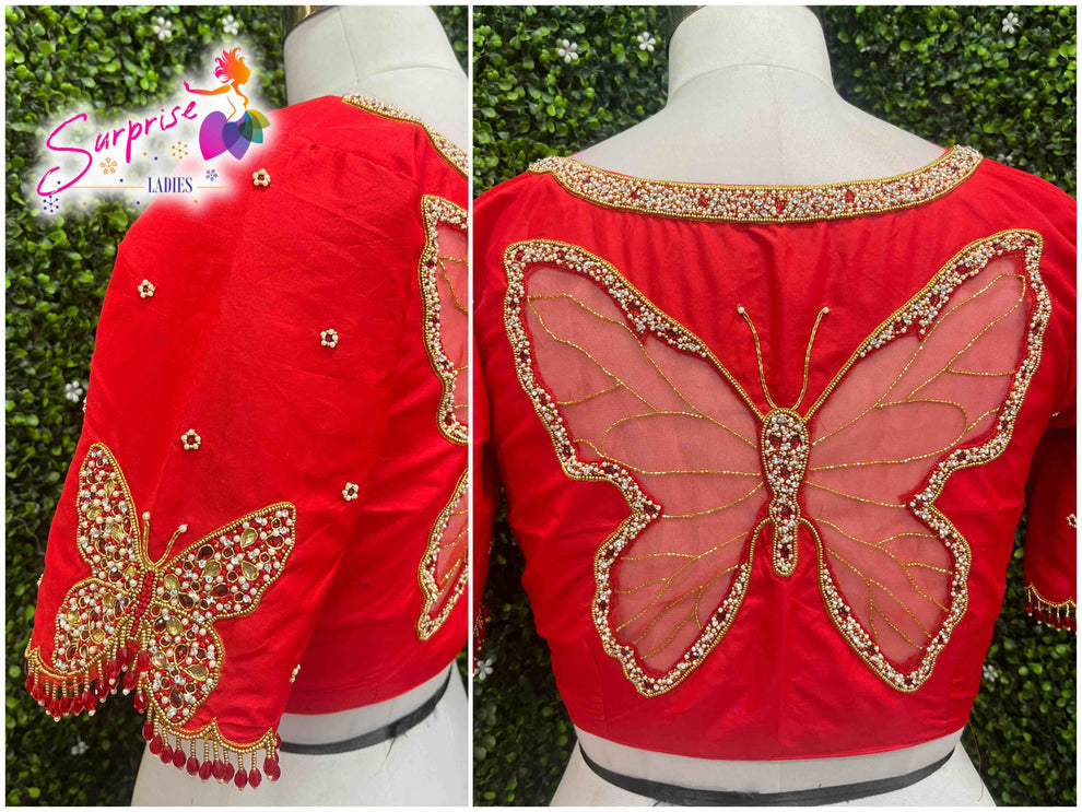 Handwork designer Ari work blouse Red color – SurpriseLadies blouse